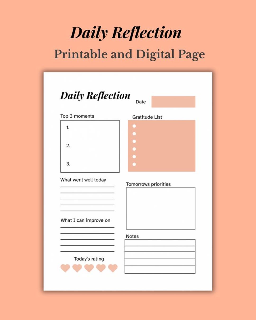 Daily Reflection - Printable Daily Planner - Digital Journal Pages - Etsy