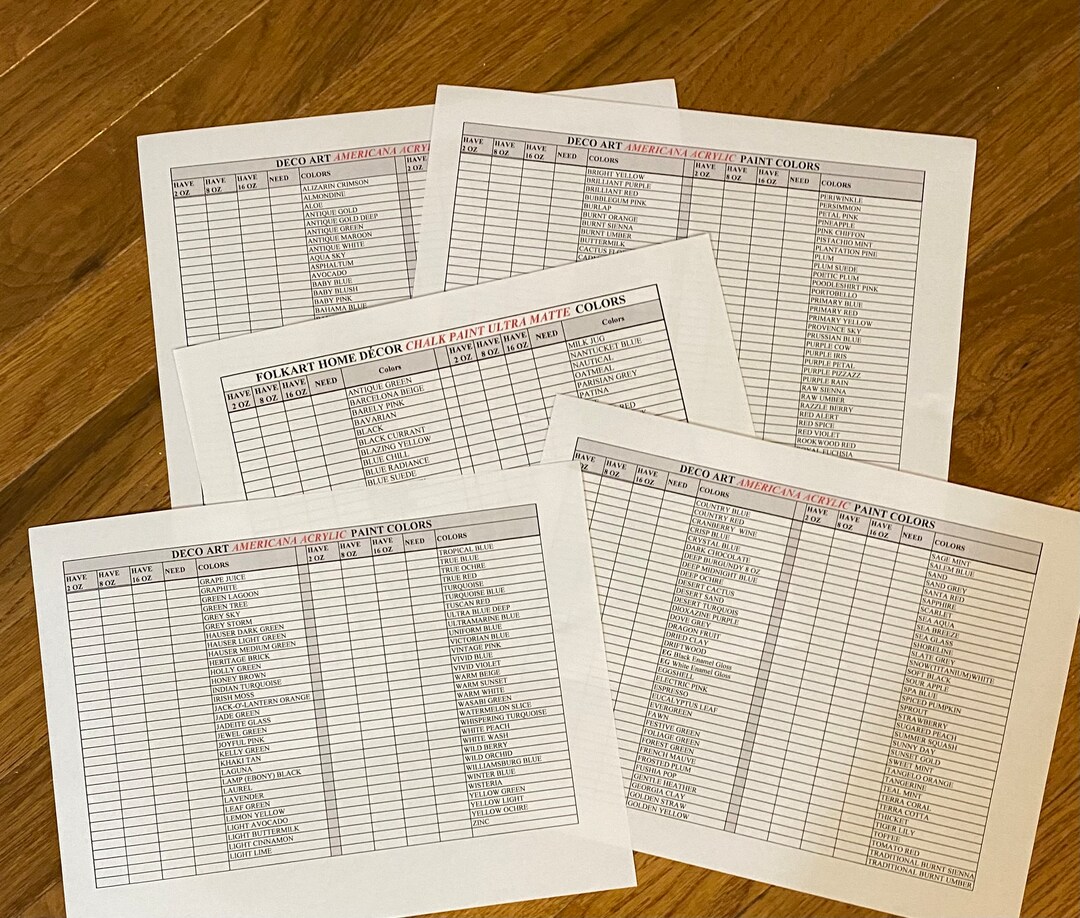 Decoart Americana Acrylic Paint Color Chart Download Editable Excel ...