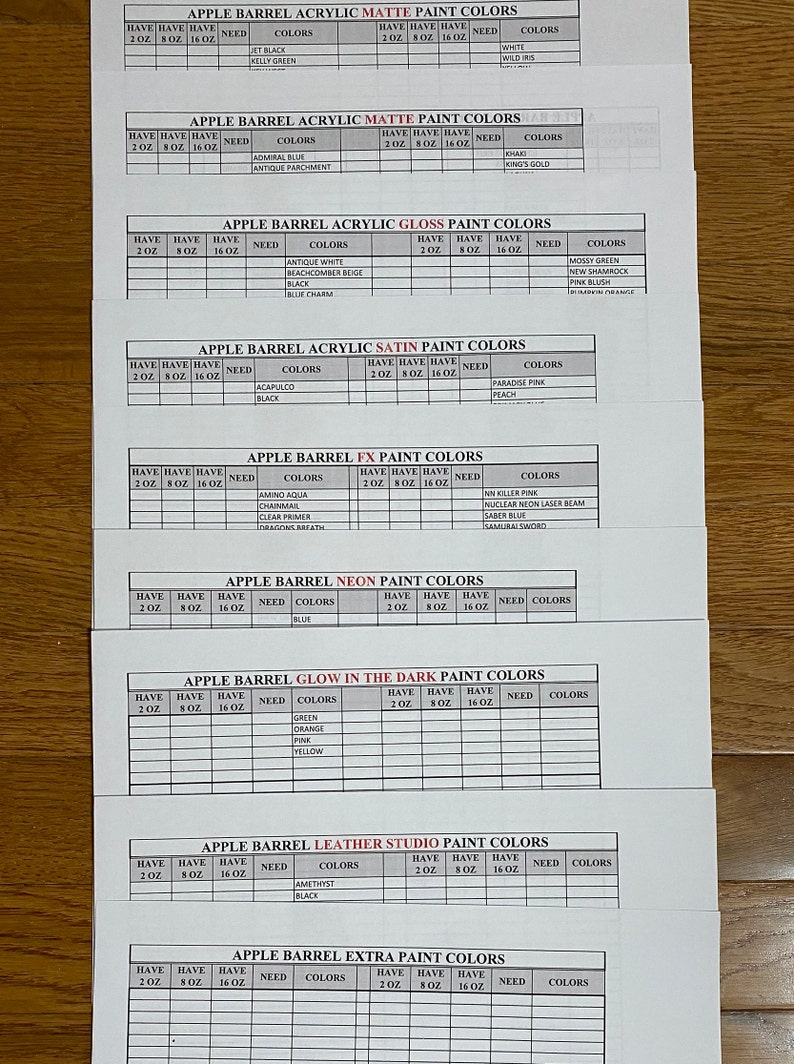 Apple Barrel Acrylic Paint Color Chart Download Editable Excel ...