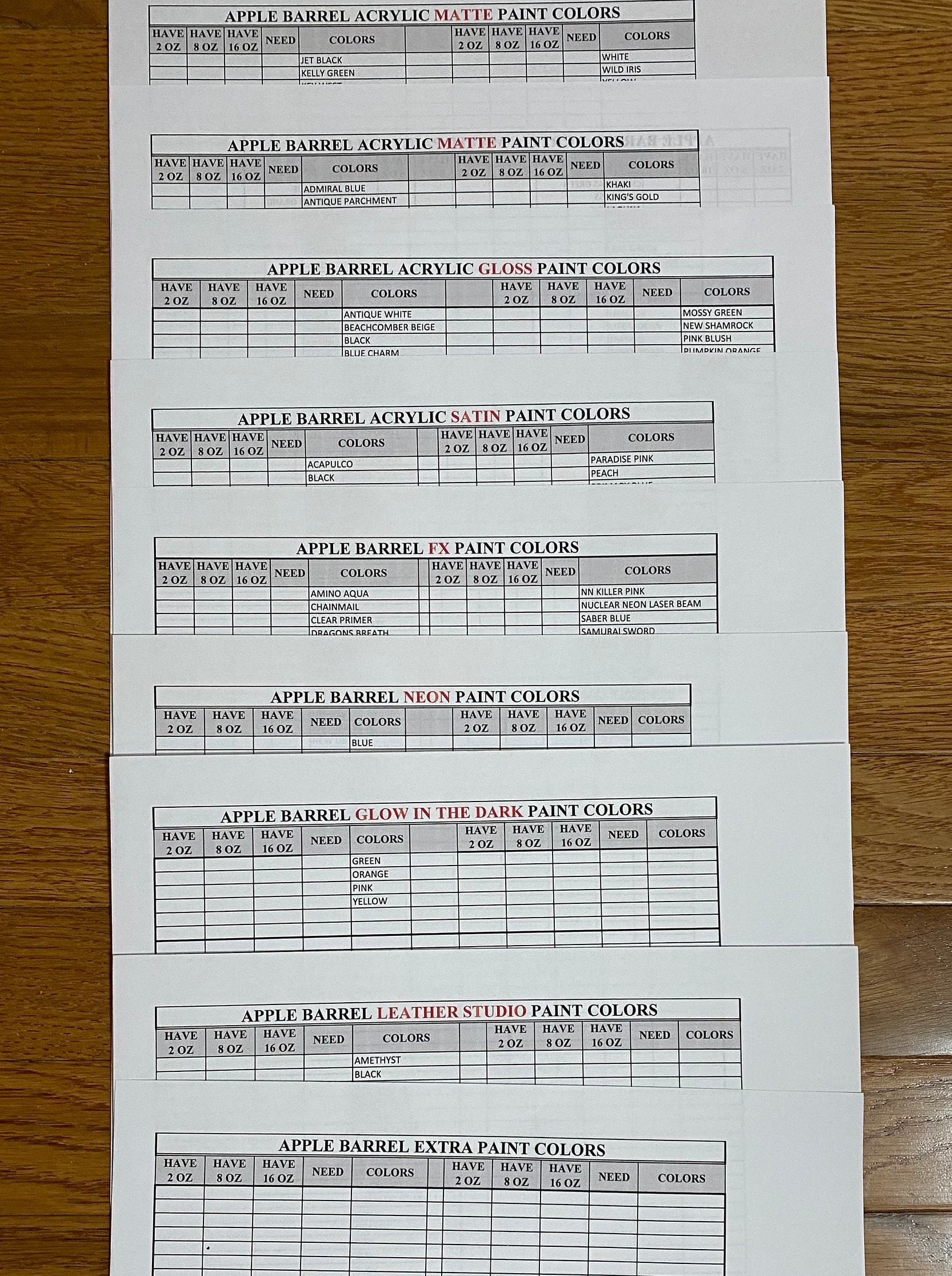 Apple Barrel Acrylic Paint Color Chart Download Editable Excel ...