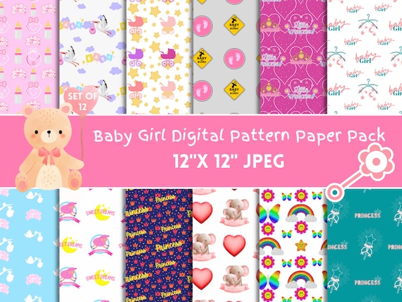 Baby Girl Digital Paper Pattern Pack Set of 12 Unique - Etsy