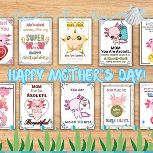 Printable Axolotl Mother's Day Cards, Mother's Day Cards for Kids and ...