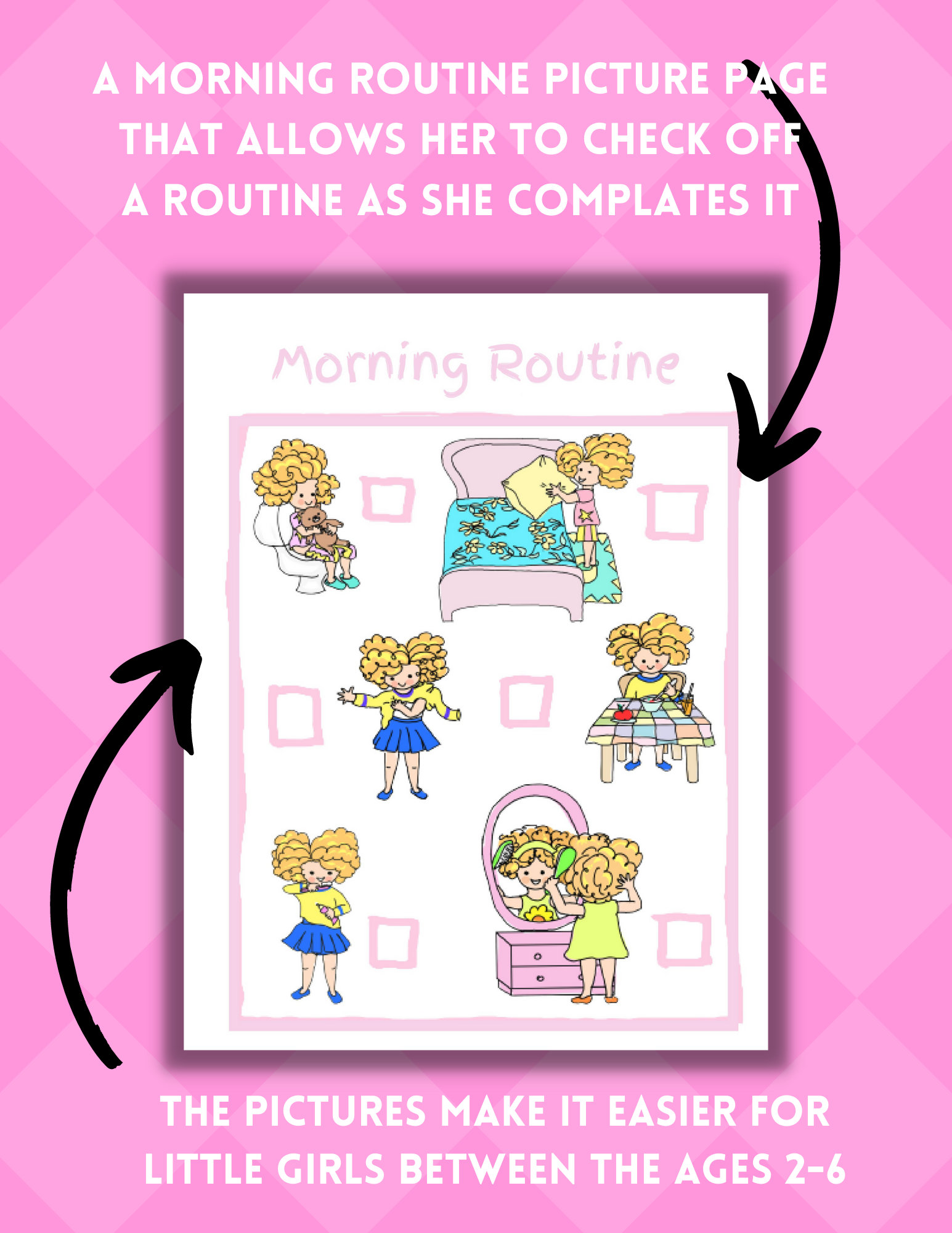A Daily Routine Checklist Picture Journal for Girls, Printable, US ...