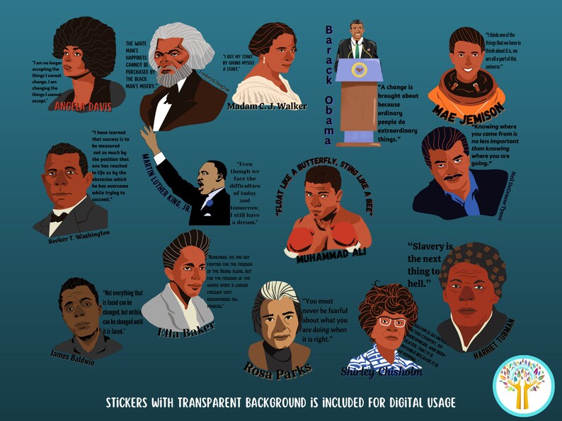 Black History Printable Stickers 15 Digital Stickers of Civil Rights ...