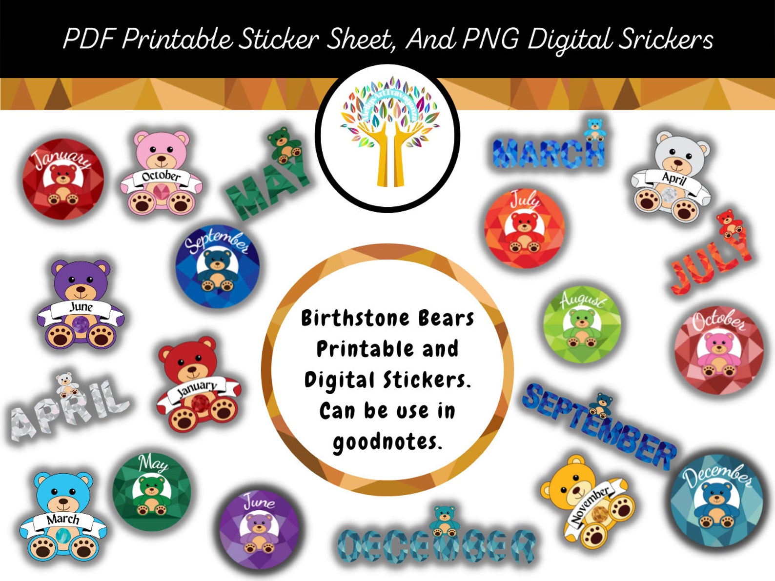 36 Birthstone Bears Printable and Digital Stickers-print and Cut ...