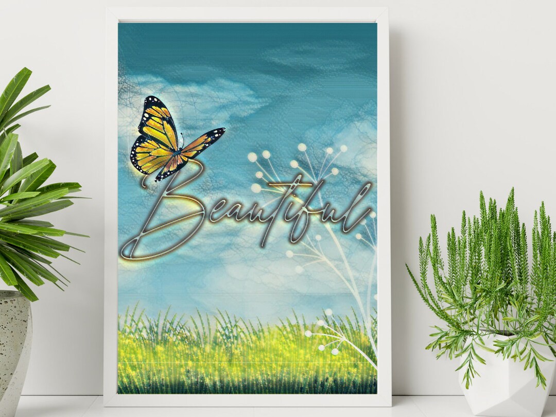 Printable Painting With the Word "beautiful" Accompany by a Butterfly ...