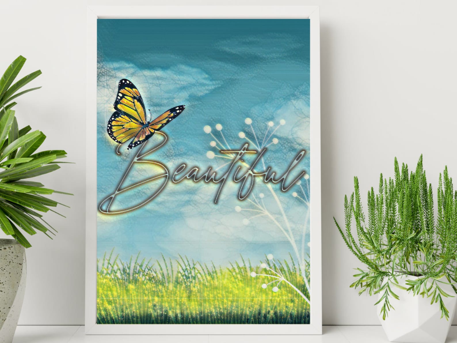 Printable Painting With the Word "beautiful" Accompany by a Butterfly ...
