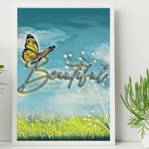 Printable Painting With the Word "beautiful" Accompany by a Butterfly ...