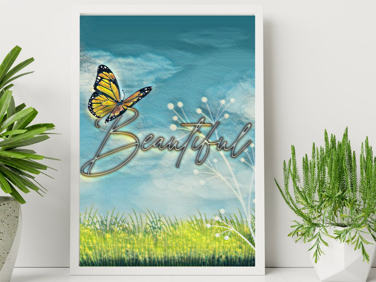 Printable Painting With the Word "beautiful" Accompany by a Butterfly ...