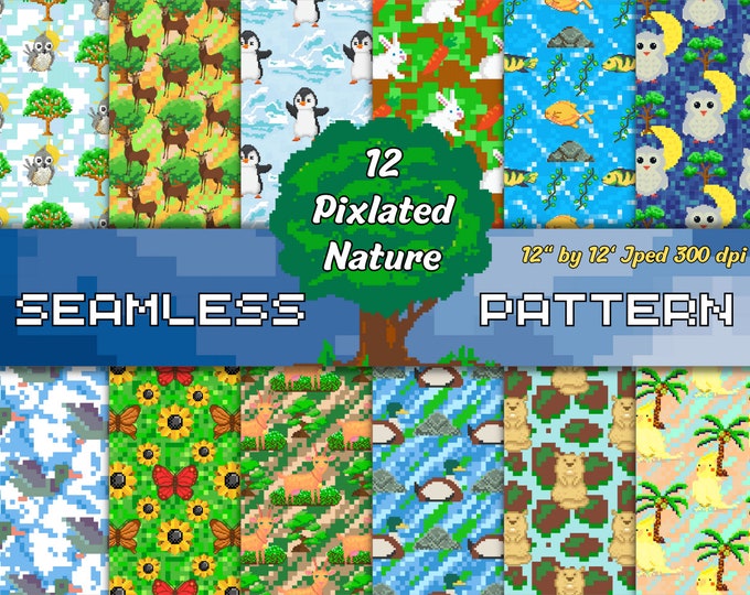Pixel Art Themed Digital Paper - Seamless Colorful, Printable Patterns ...