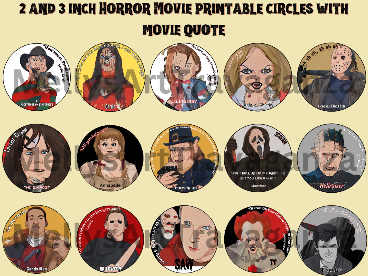 Horror Movie DIY Printable Craft Circles With Movie Quote - Etsy