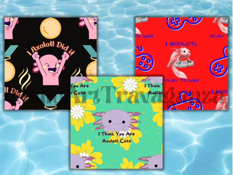 12 Cute Axolotl Digital Paper Pack Pattern With Quote: INSTANT Download ...
