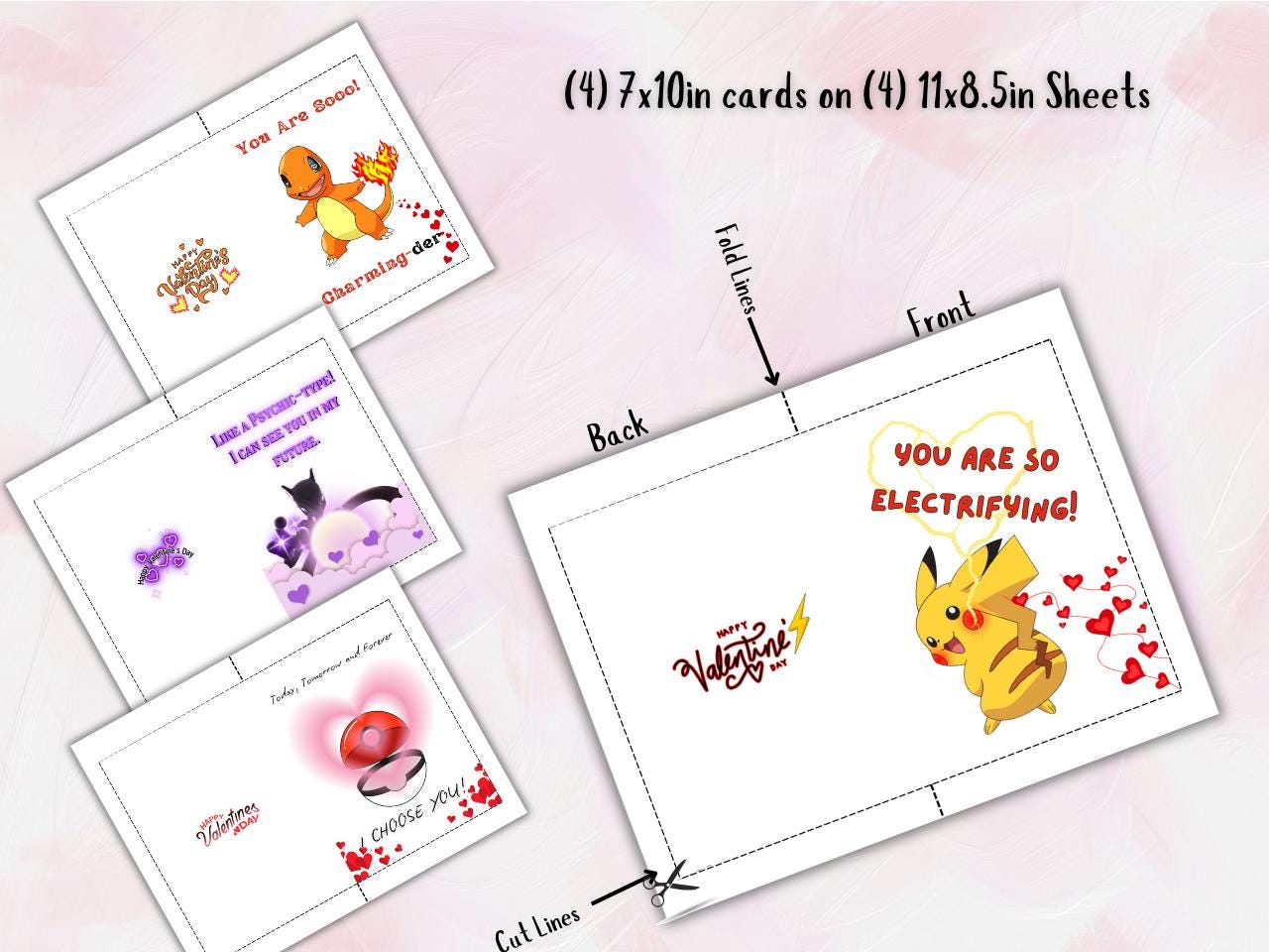 Pokémon Inspired 5x7in Foldable Printable Valentine's Day Cards-set of ...