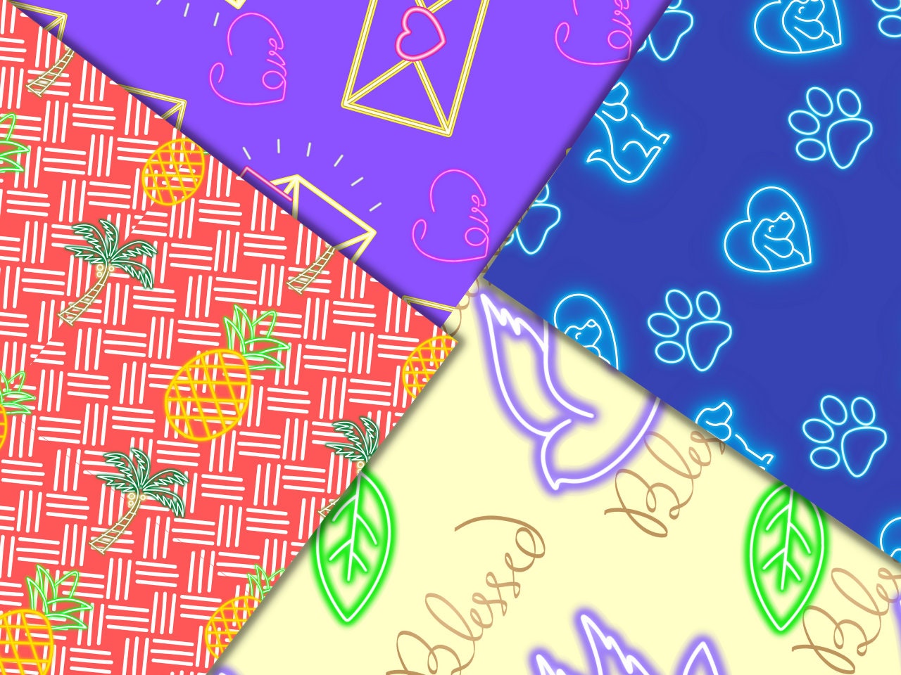 NEON Design Digital Paper Patterns Set of 20 Digital Prints Neon ...