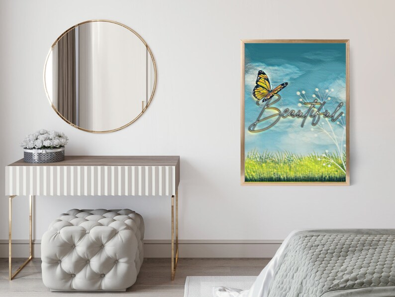 Printable Painting With the Word "beautiful" Accompany by a Butterfly ...