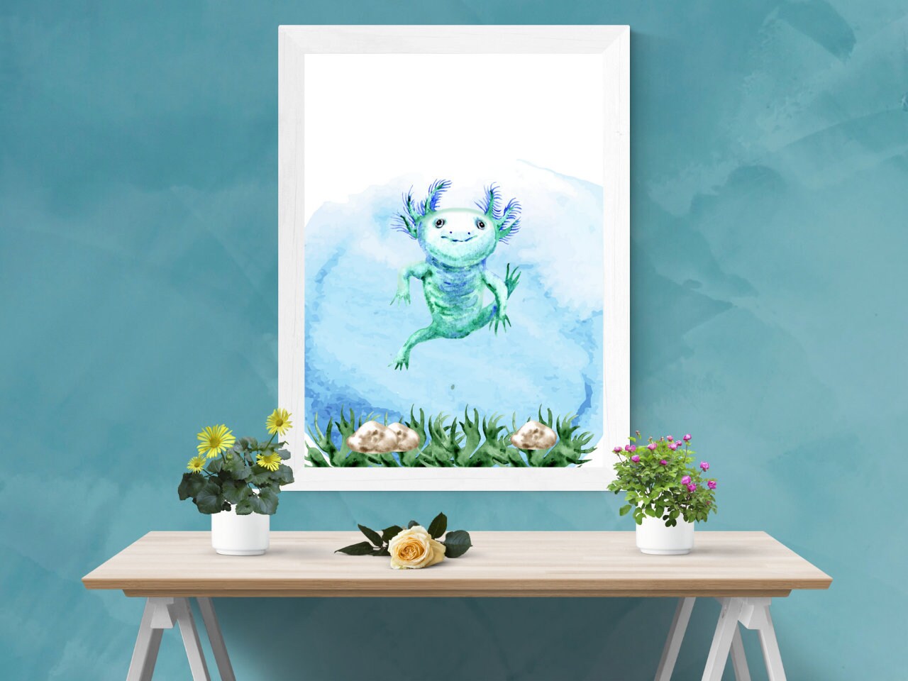 Cute Axolotl Watercolor Art Print,axolotl Theme Art,axolotl Artwork ...