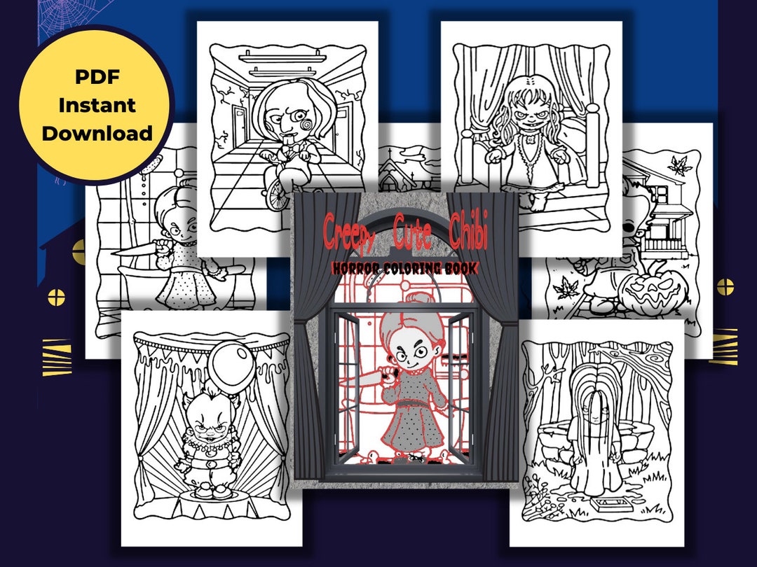 Updated- Creepy Cute Chibi Horror Printable Coloring Book: 27 Coloring ...