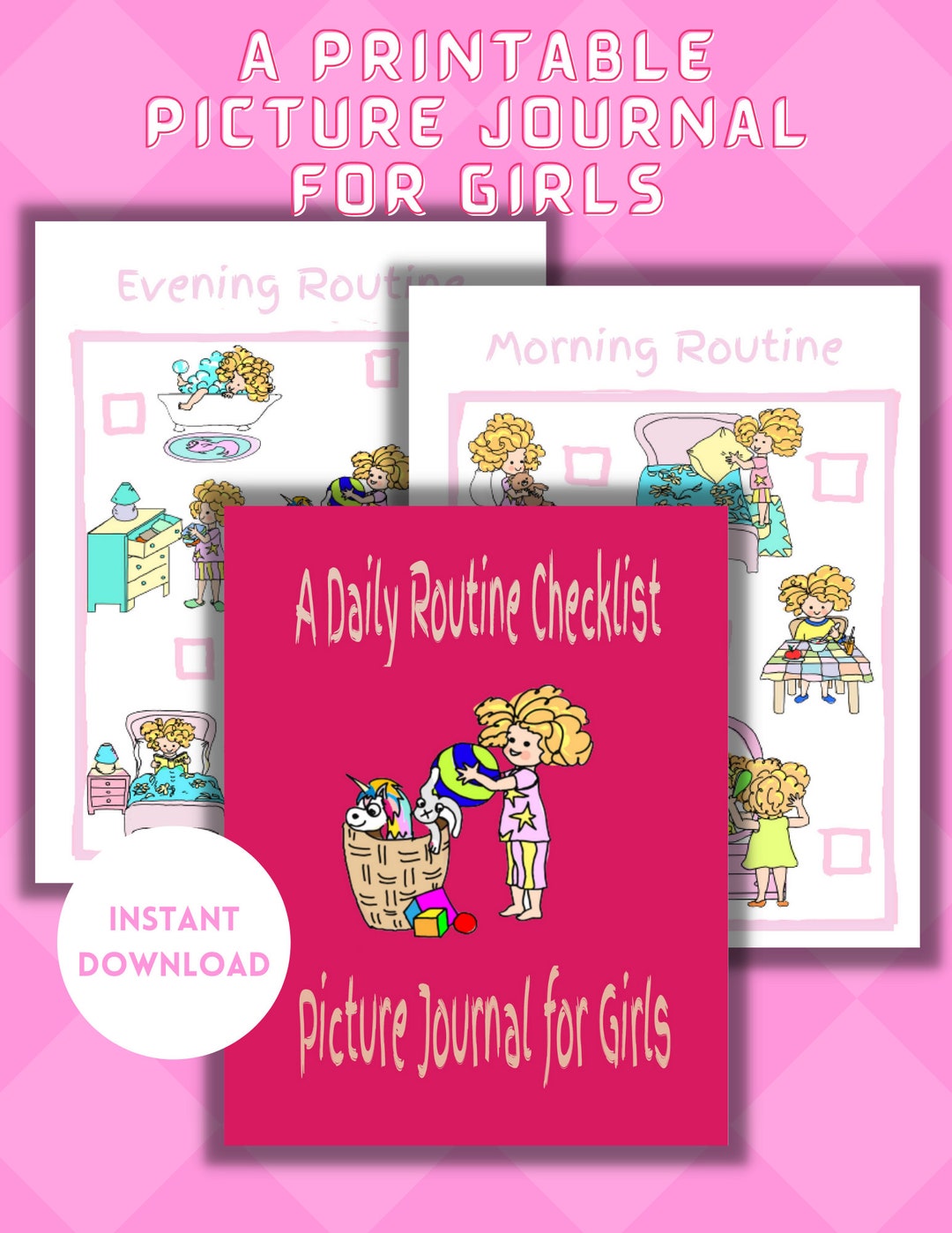 A Daily Routine Checklist Picture Journal for Girls, Printable, US ...