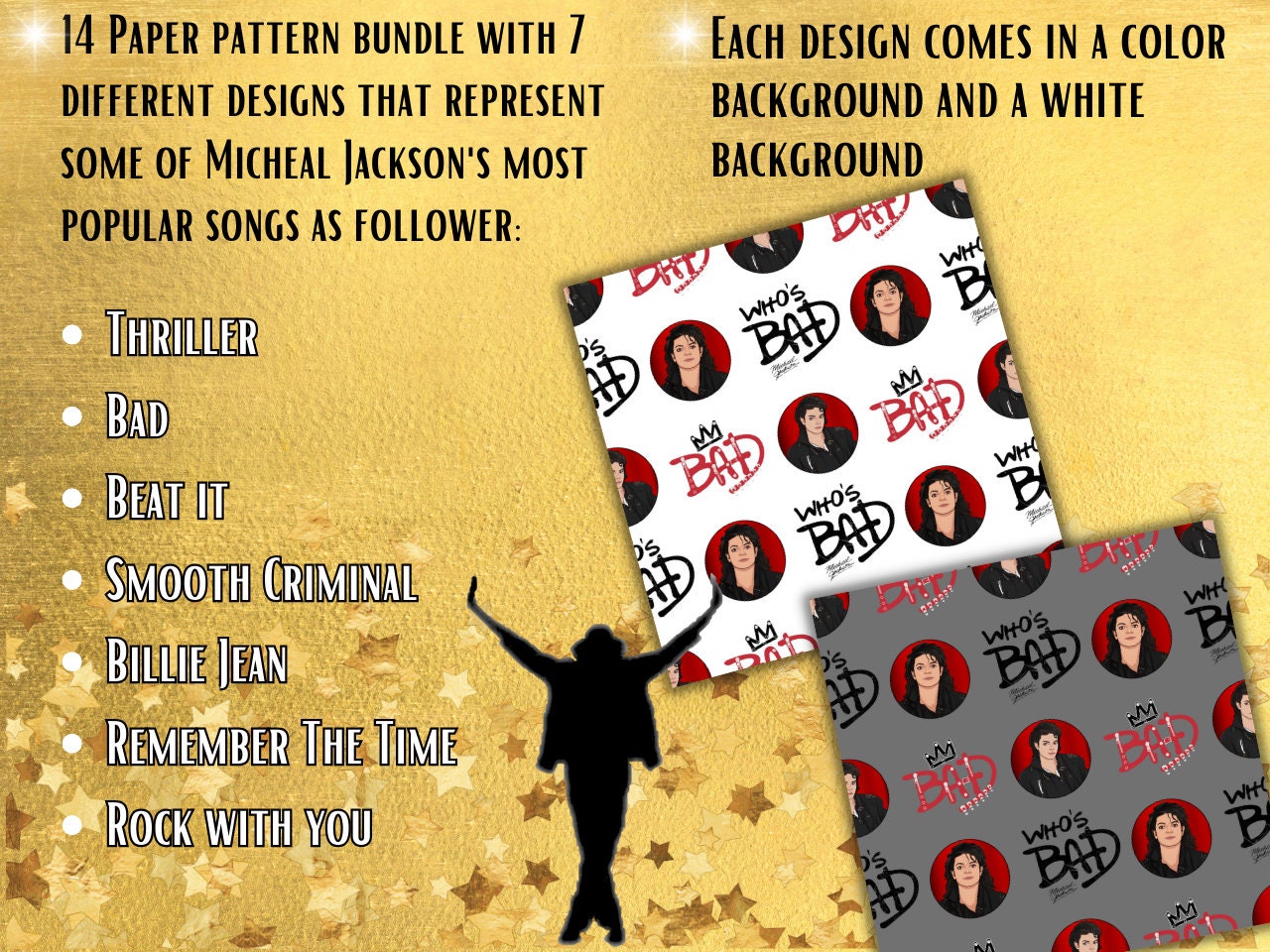 Michael Jackson Top Hts Digital Seamless Paper Pattern Pack: Set of 14 ...