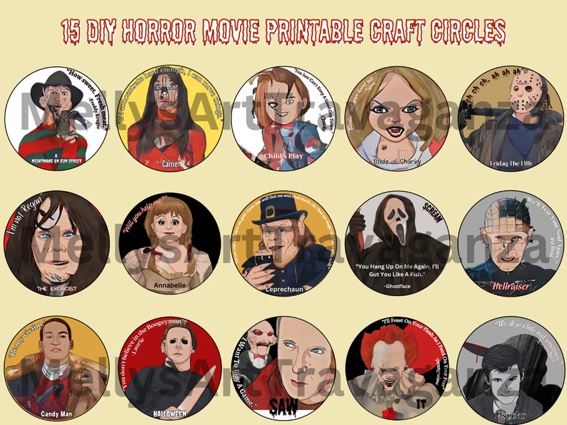 Horror Movie DIY Printable Craft Circles With Movie Quote - Etsy