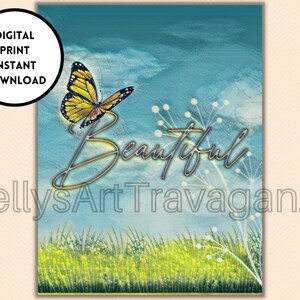 Printable Painting With the Word "beautiful" Accompany by a Butterfly ...