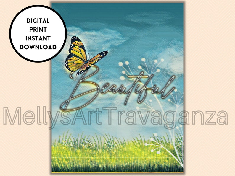 Printable Painting With the Word "beautiful" Accompany by a Butterfly ...