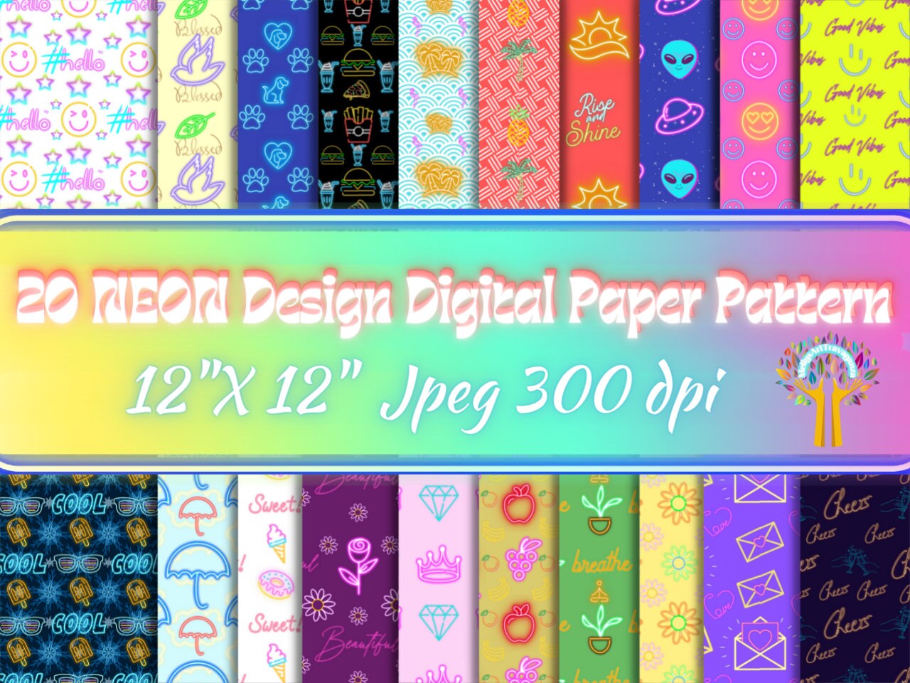 NEON Design Digital Paper Patterns Set of 20 Digital Prints Neon ...
