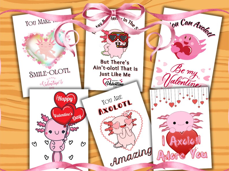 Printable Axolotl Valentine's Day Cards, Valentine's Day Cards for Kids ...