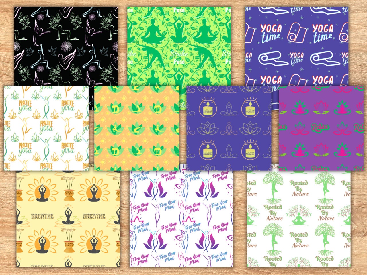 Yoga Printable Seamless Digital Paper Pattern INSTANT Download 10 ...