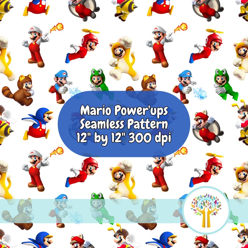 Mario Power'ups Digital Jpeg Printable Seamless Pattern for Clothing ...