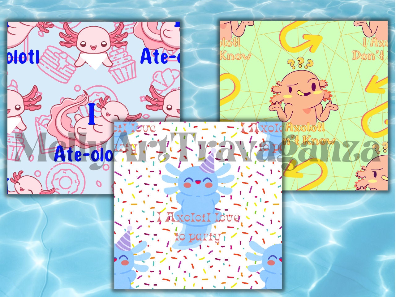 12 Cute Axolotl Digital Paper Pack Pattern With Quote: INSTANT Download ...