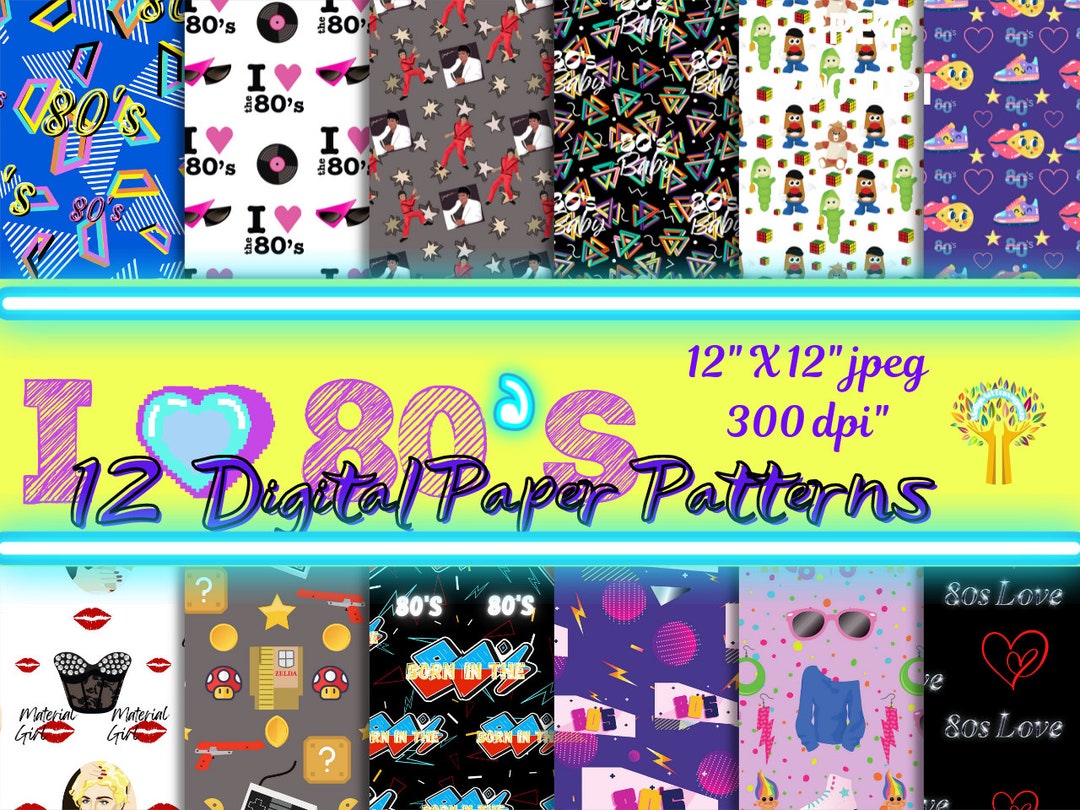 I Love 80's Digital Paper Pack-12"x 12" INSTANT Download-digital Prints ...