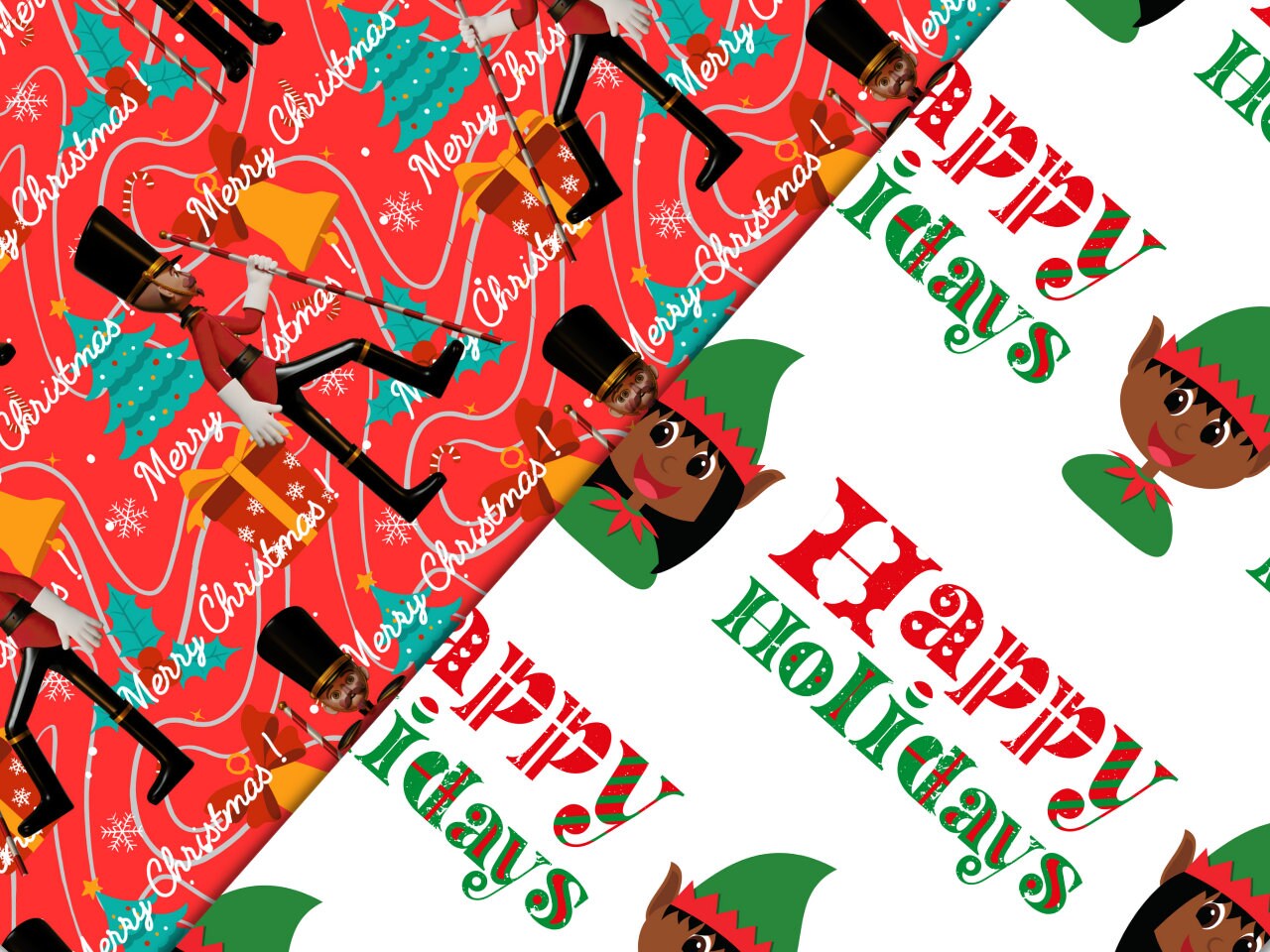 African American Seamless Christmas Pattern Digital Paper Family Pack ...