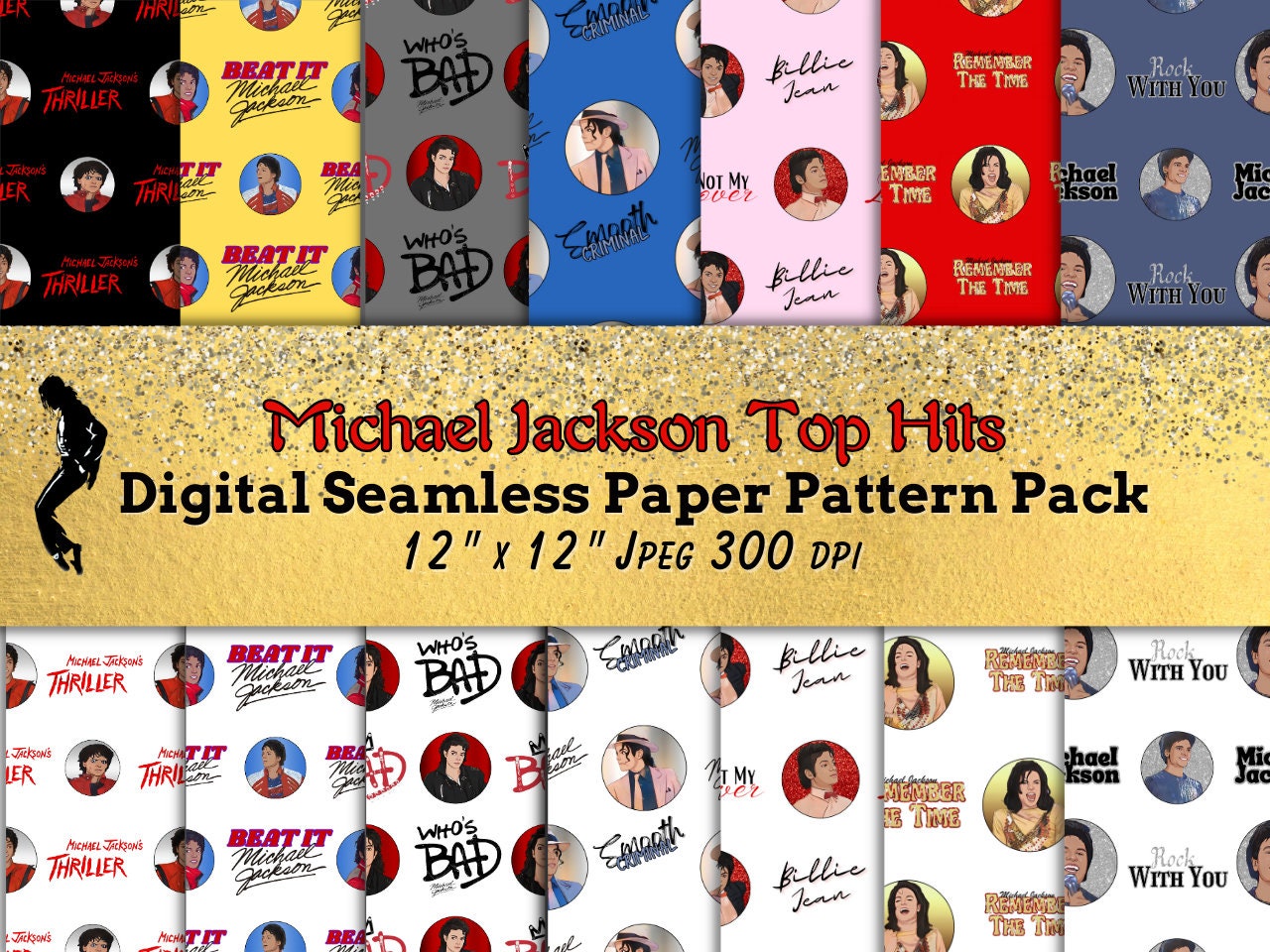 Michael Jackson Top Hts Digital Seamless Paper Pattern Pack: Set of 14 ...
