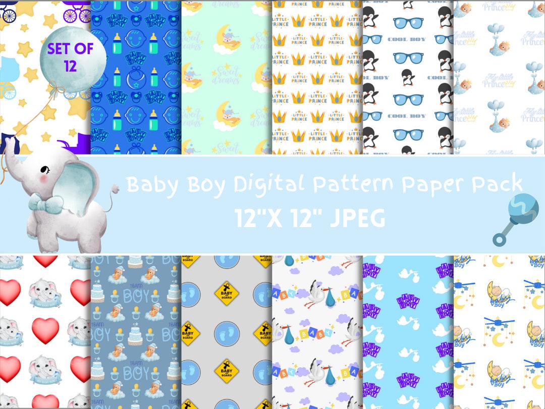 Baby Boy Digital Paper Pattern Pack Set of 12 - Unique Patterns for ...
