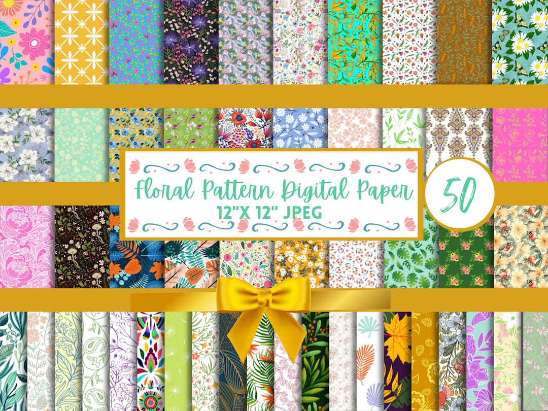 Floral Digital Paper Pattern Pack- 50 Designs INSTANT Download Spring ...