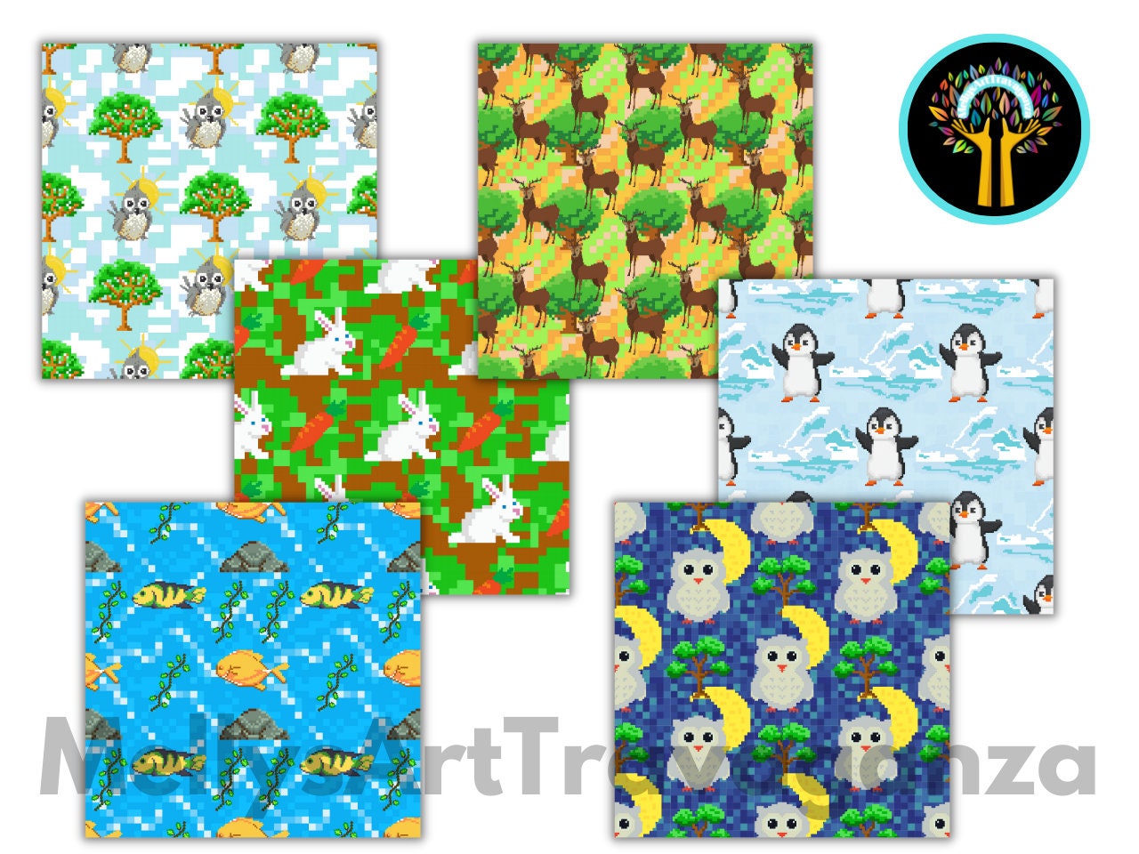 12 Pixelated Nature Seamless Pattern Digital Paper Pack Pixel Art With ...