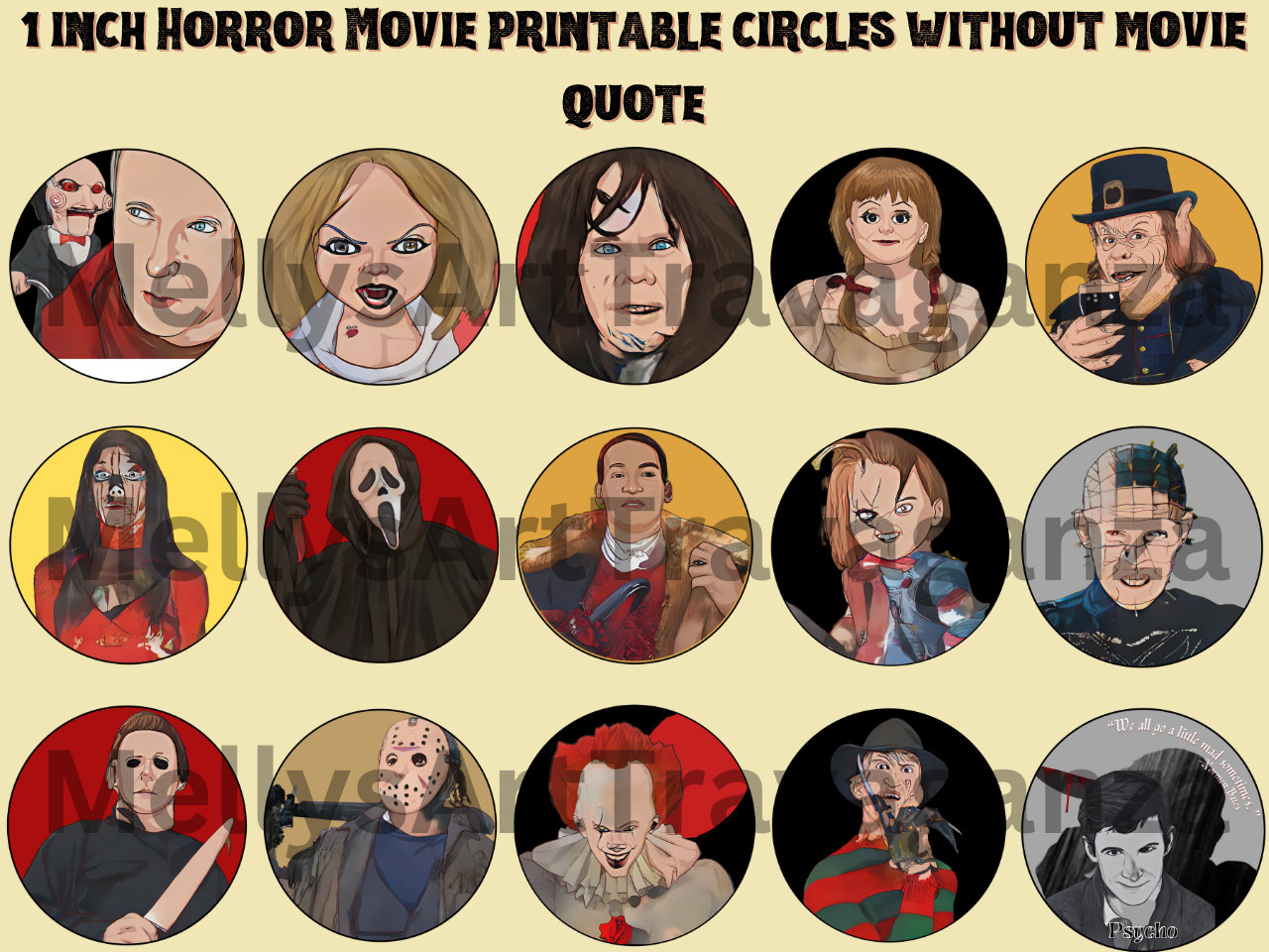 Horror Movie DIY Printable Craft Circles With Movie Quote - Etsy