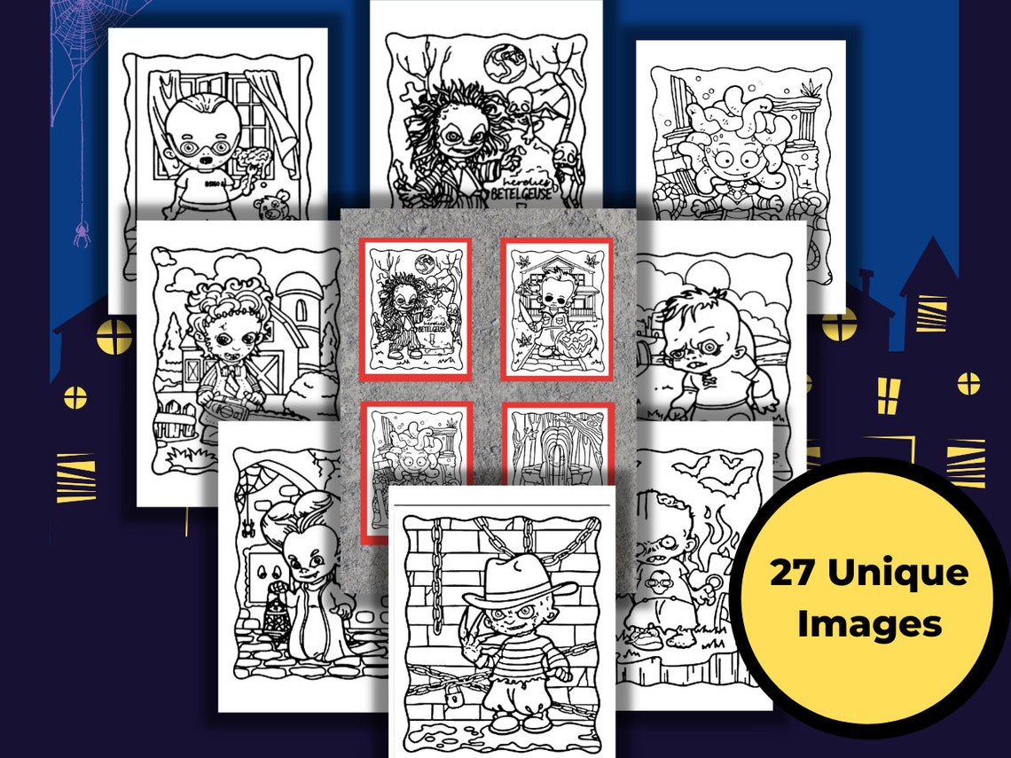Updated- Creepy Cute Chibi Horror Printable Coloring Book: 27 Coloring ...