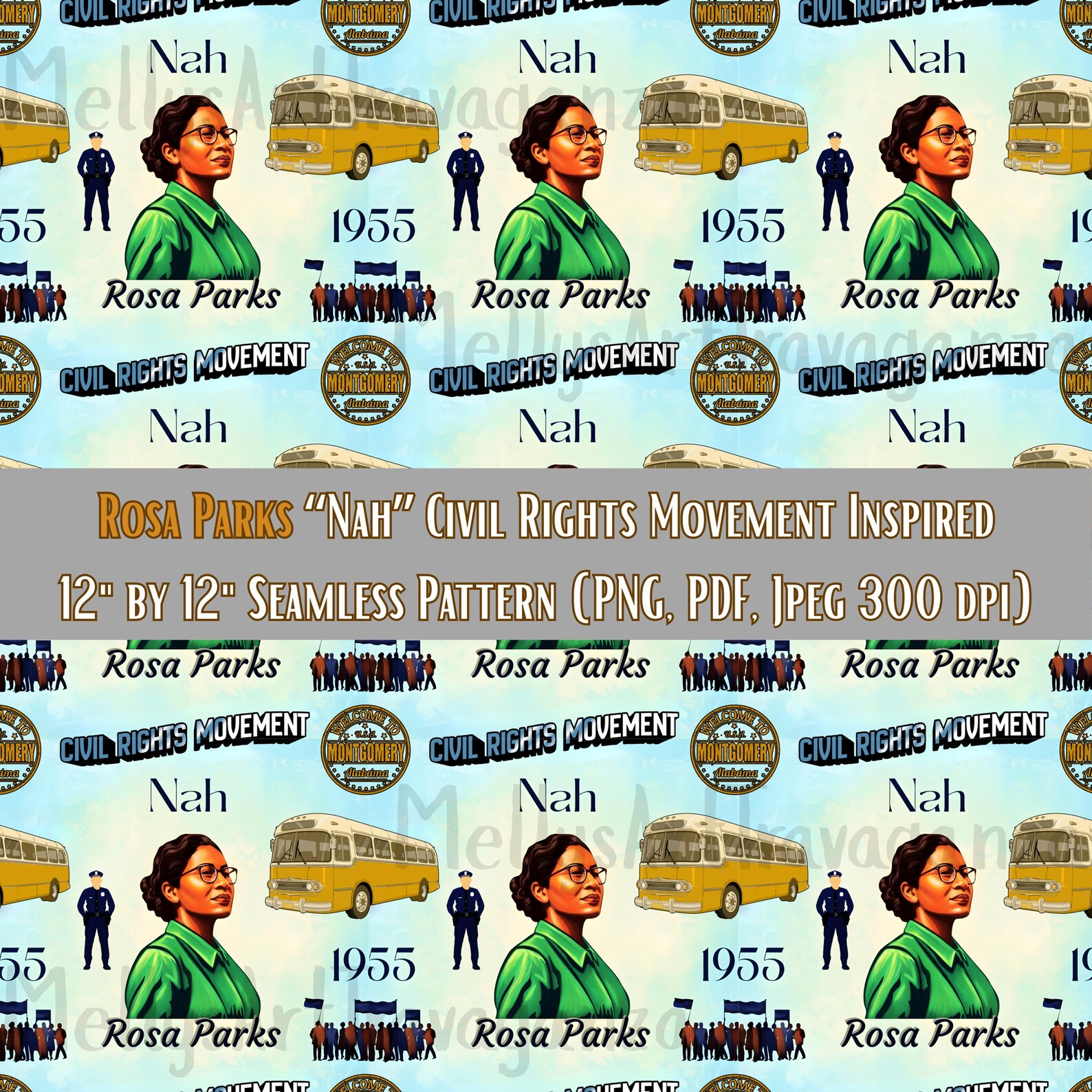 Rosa Parks “nah” Civil Rights Movement Inspired Seamless Pattern for ...