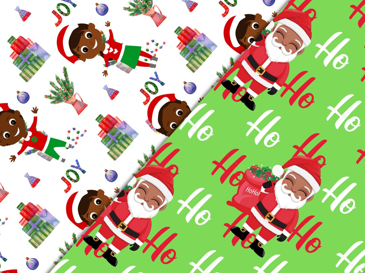 African American Seamless Christmas Pattern Digital Paper Family Pack ...