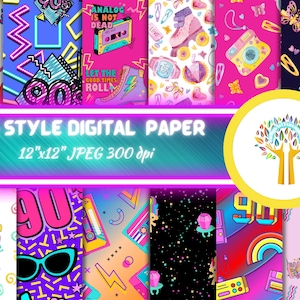 90s Style Digital Paper Pack-12x 12 INSTANT - Etsy