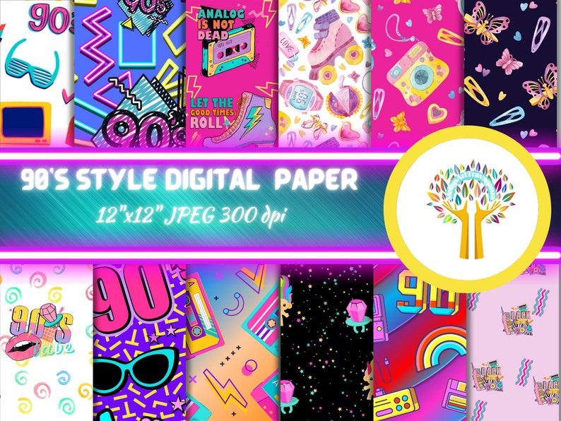 90s Style Digital Paper Pack-12x 12 INSTANT - Etsy