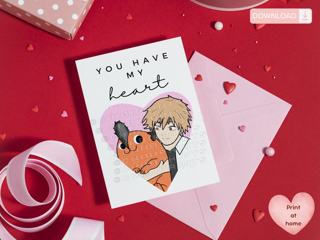 Anime Love Card, Anniversary Card, Plus Envelope Template, Sweet Chain ...