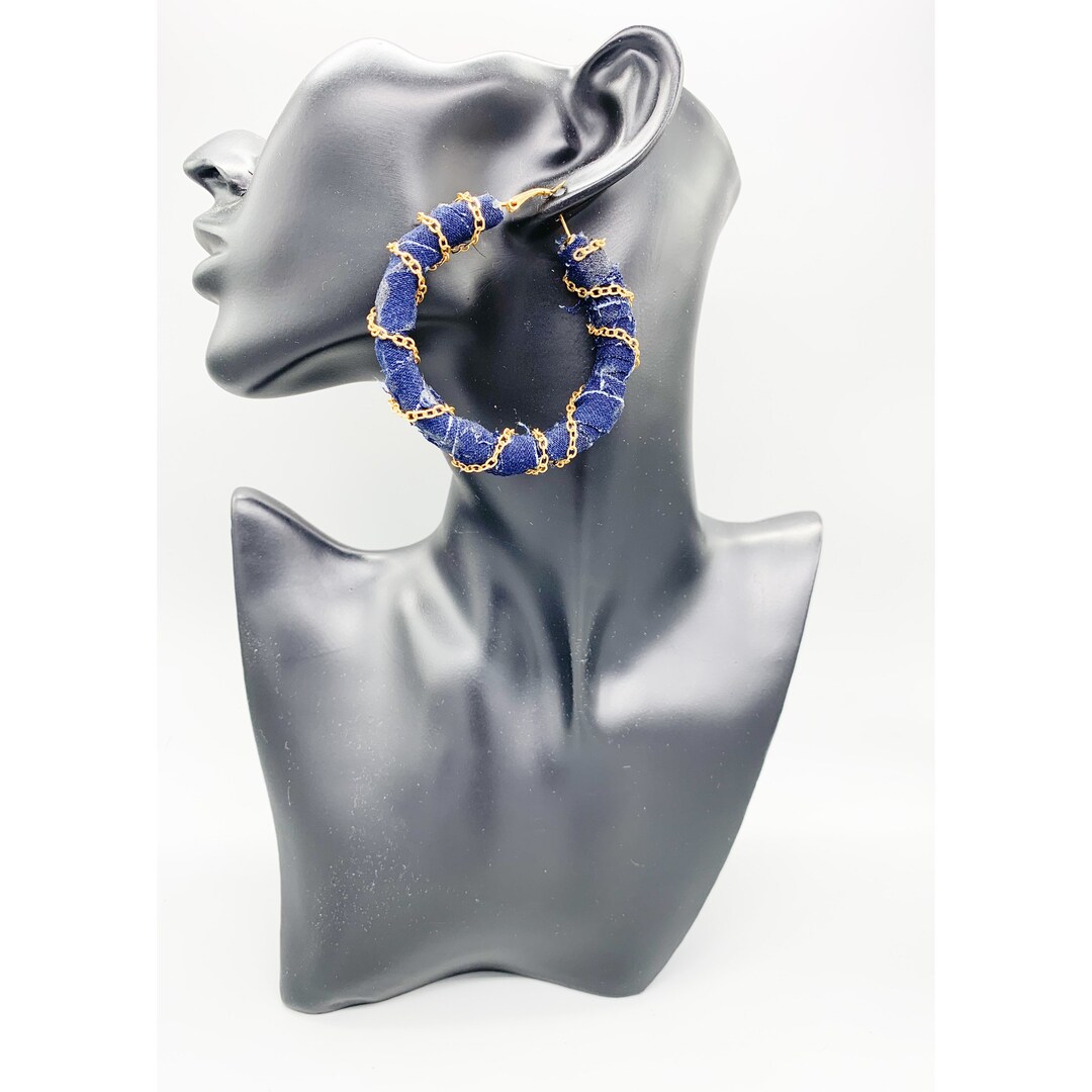 Denim Hoop Earrings - Etsy