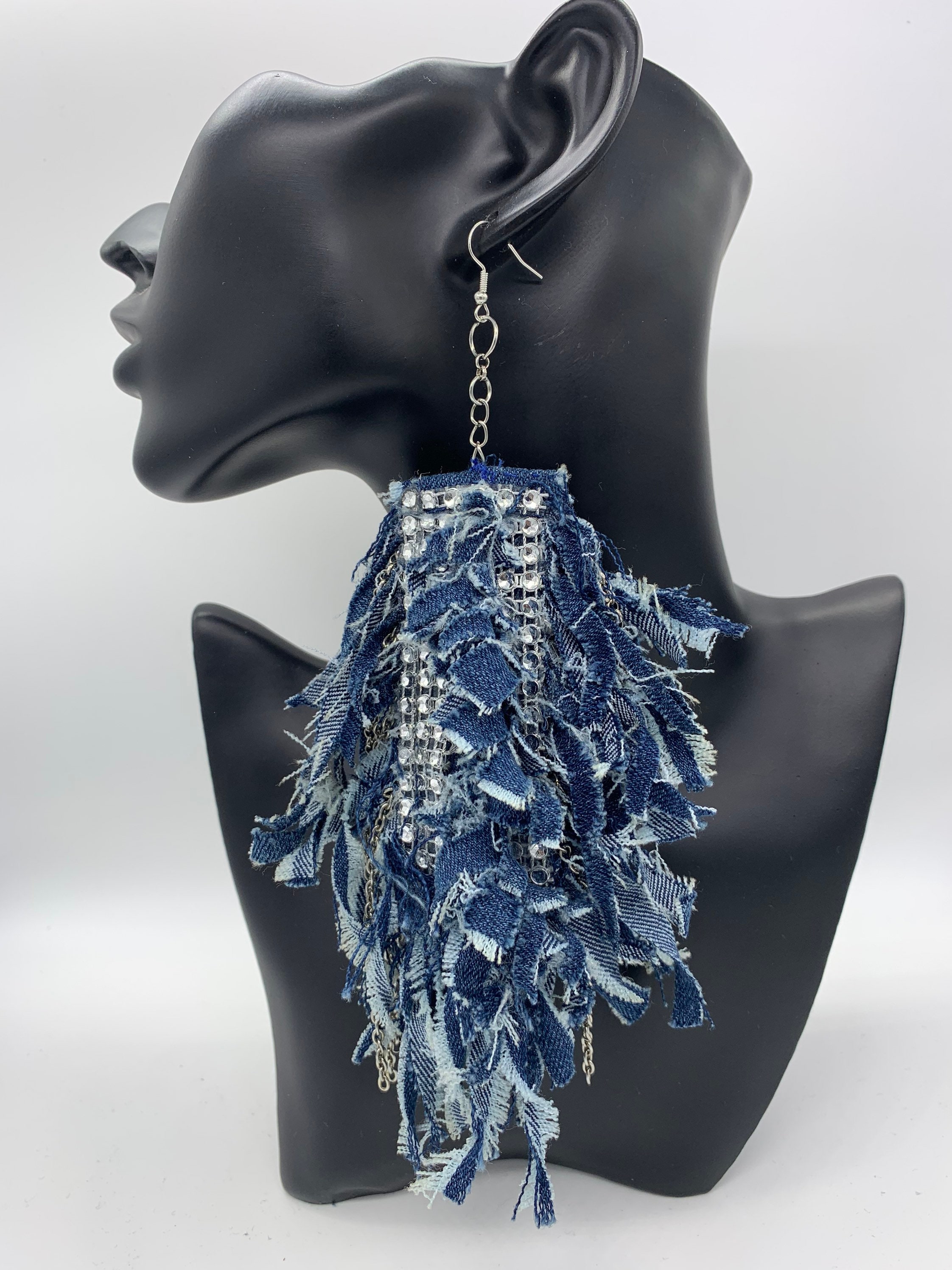 Fringe Denim Earring - Etsy