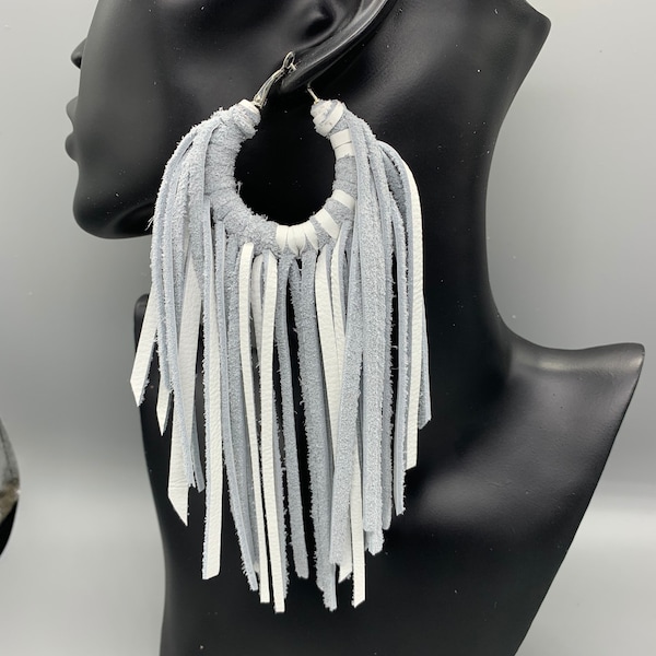 Hoop Fringe Denim Earring - Etsy