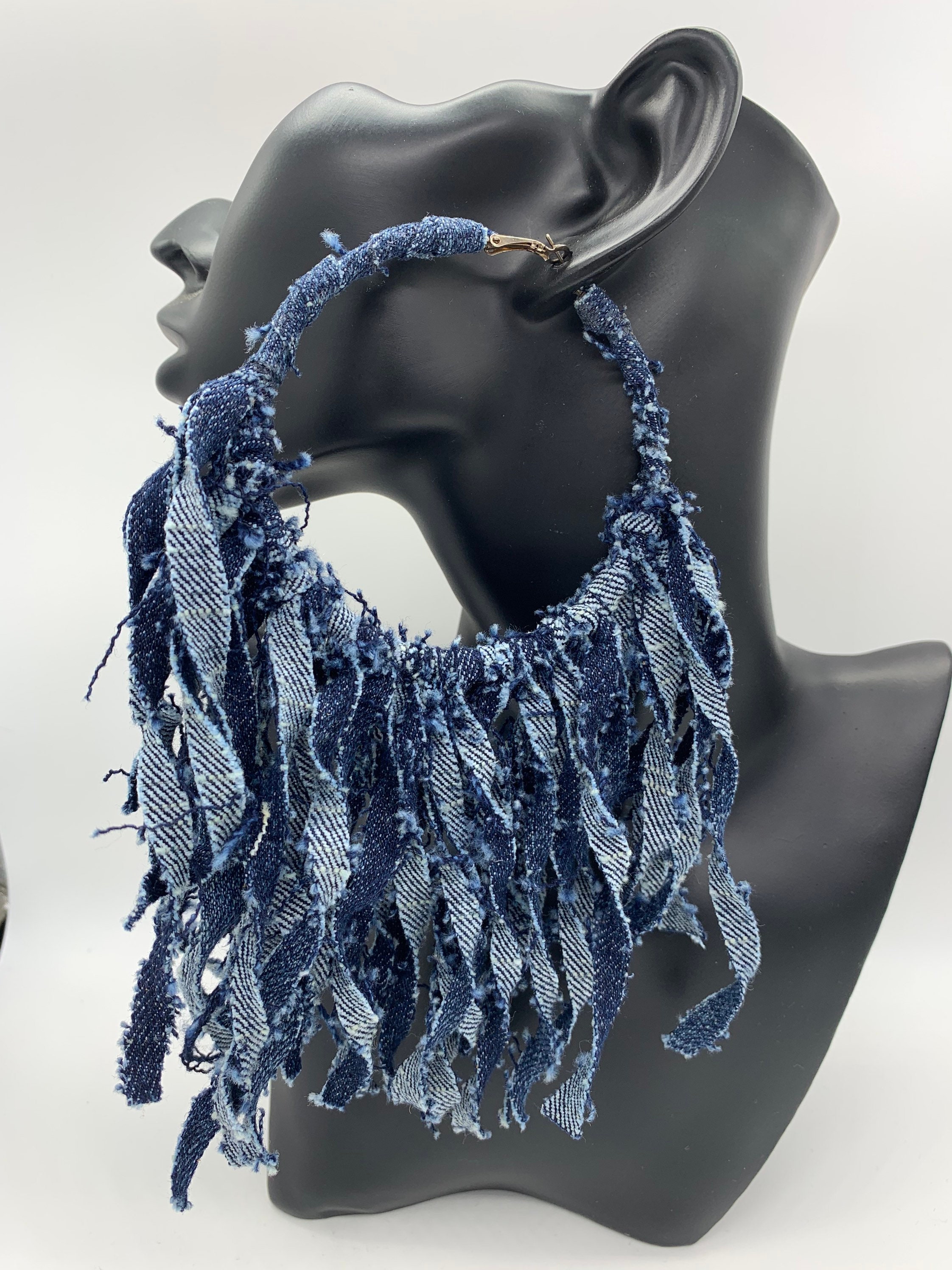 Hoop Fringe Denim Earring - Etsy