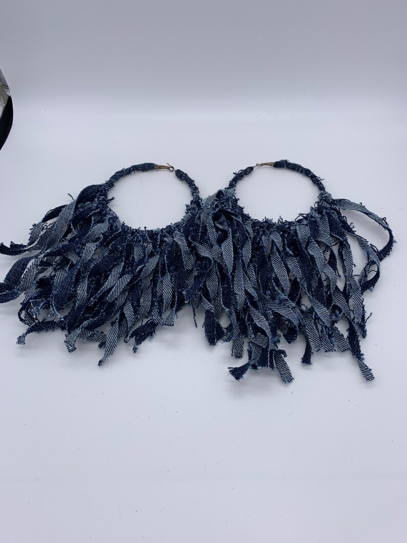 Hoop Fringe Denim Earring - Etsy