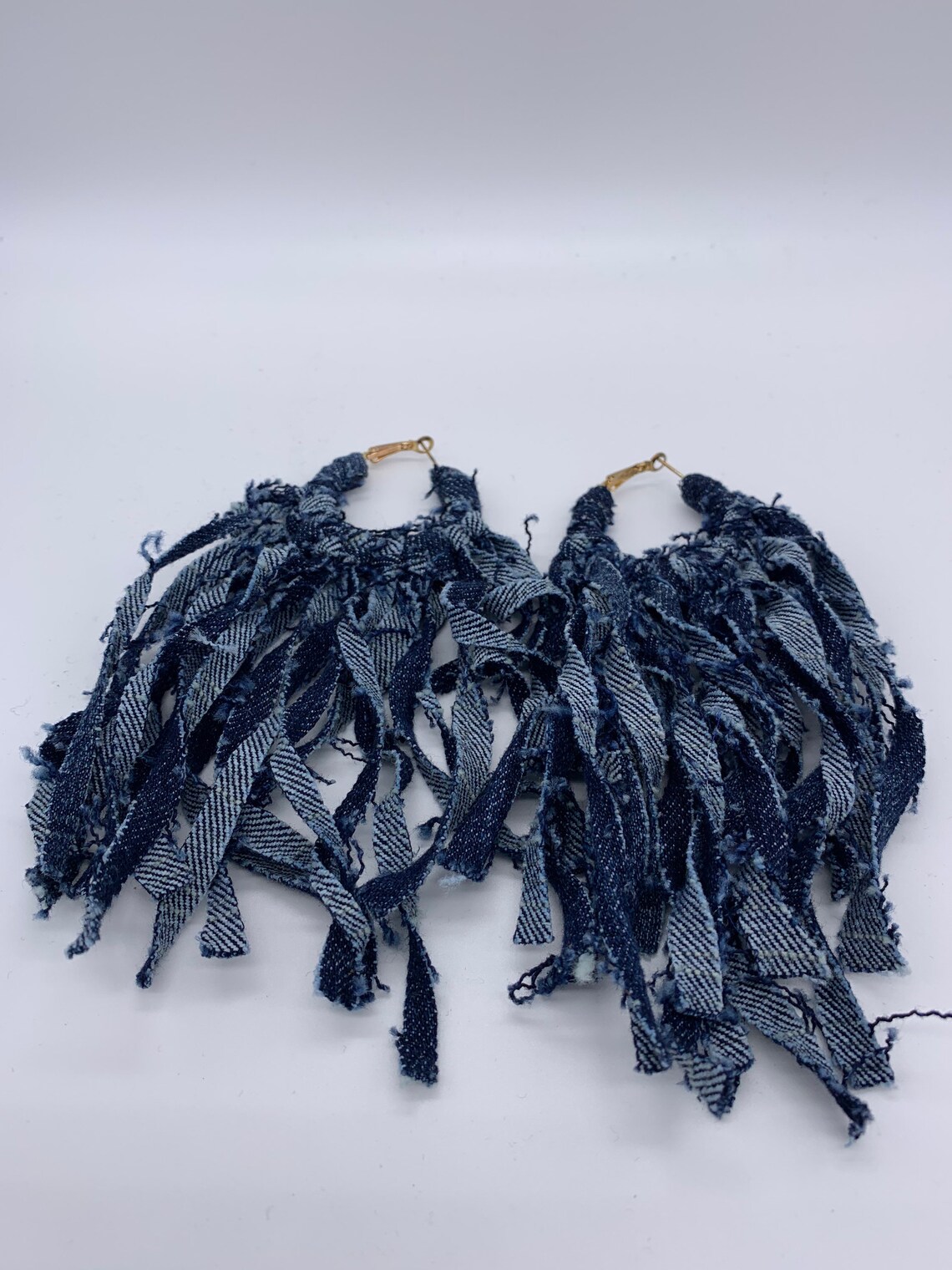 Hoop Fringe Denim Earring - Etsy